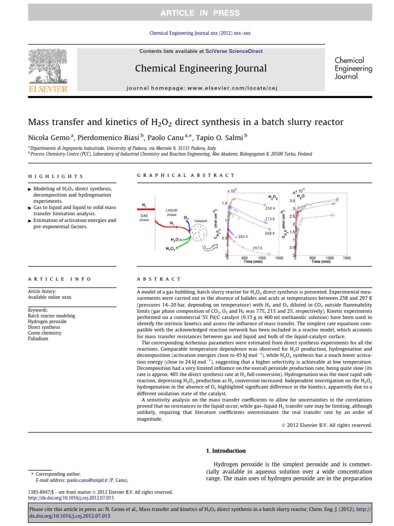 Kinetic Decomposition H2O2 PDF | PDF