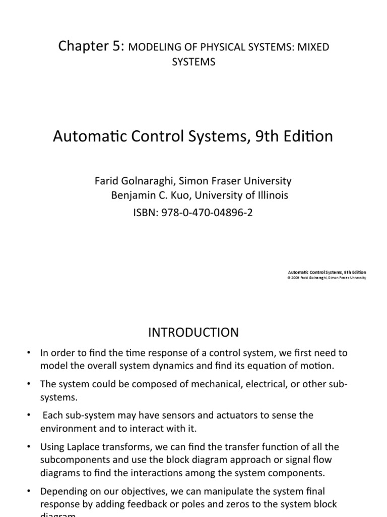 Automa'c Control Systems, 9th Edi'on: Chapter 5 | PDF | Control System ...