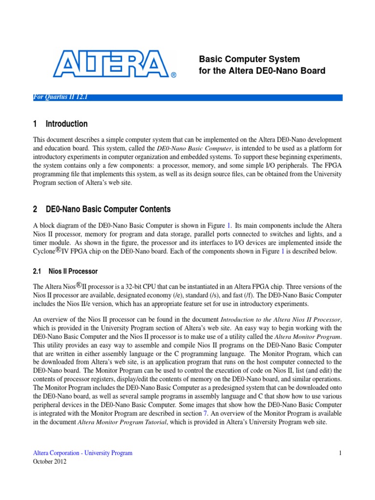 DE0-Nano Basic Computer | PDF | Central Processing Unit | Input/Output