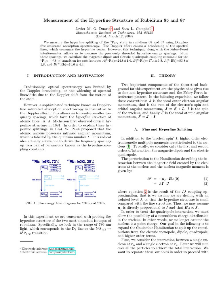 Rubidium Hyperfine Structure | PDF | Interferometry | Dipole