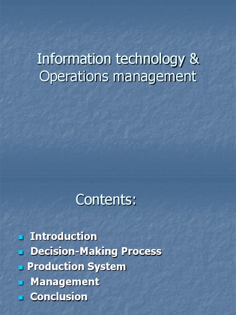 Information Technology & Operations Management | PDF | Operations ...