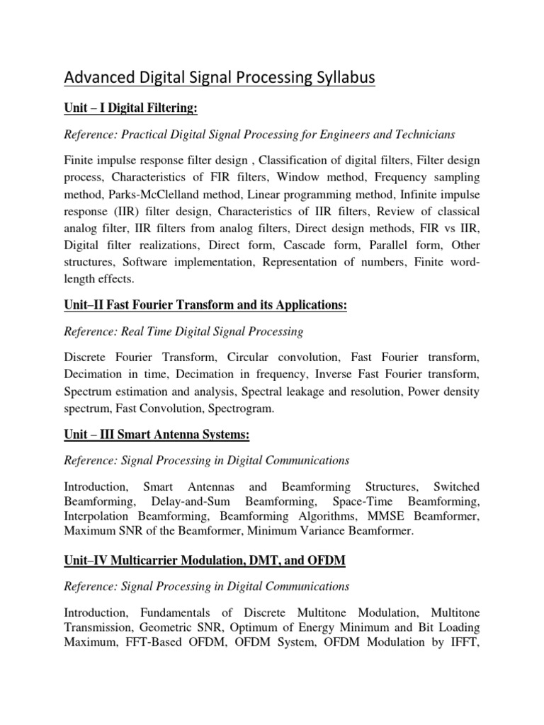 Advanced Digital Signal Processing Suggested Syllabus 1 | PDF | Orthogonal Frequency Division ...