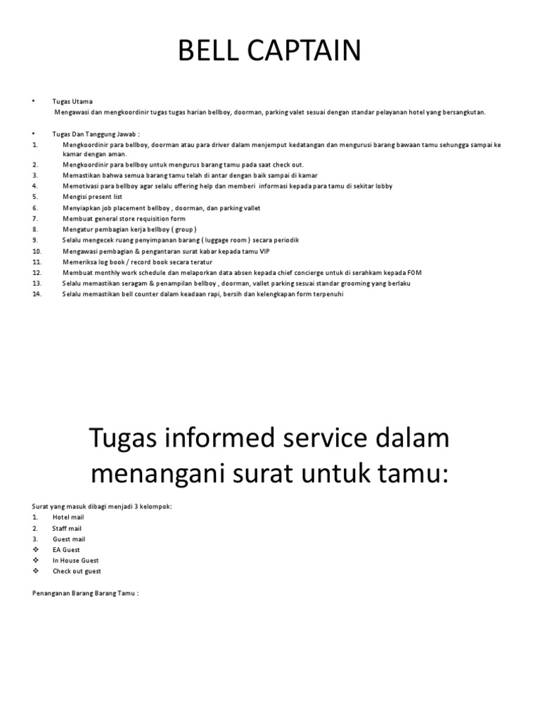 Bell Captain | PDF | Bagasi | Industri Horeka