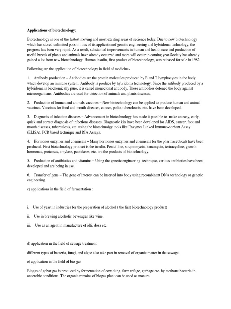 Applications of Biotechnology | PDF | Biotechnology | Genetic Engineering