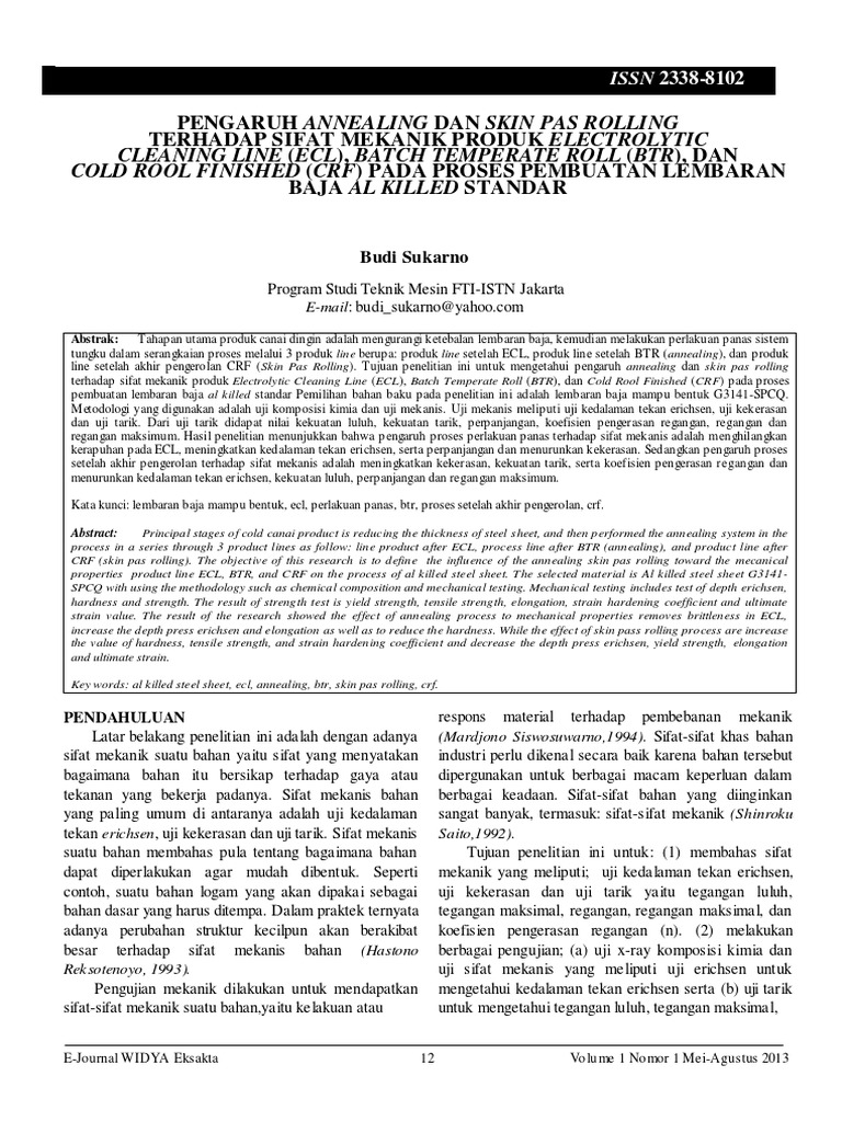 PENGARUH ANNEALING DAN SKIN PAS ROLLING TERHADAP SIFAT MEKANIK PRODUK ...