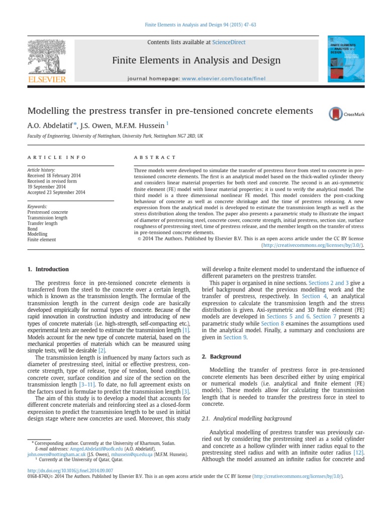 Modelling The Prestress Transfer in Pre-Tensioned Concrete Elements ...