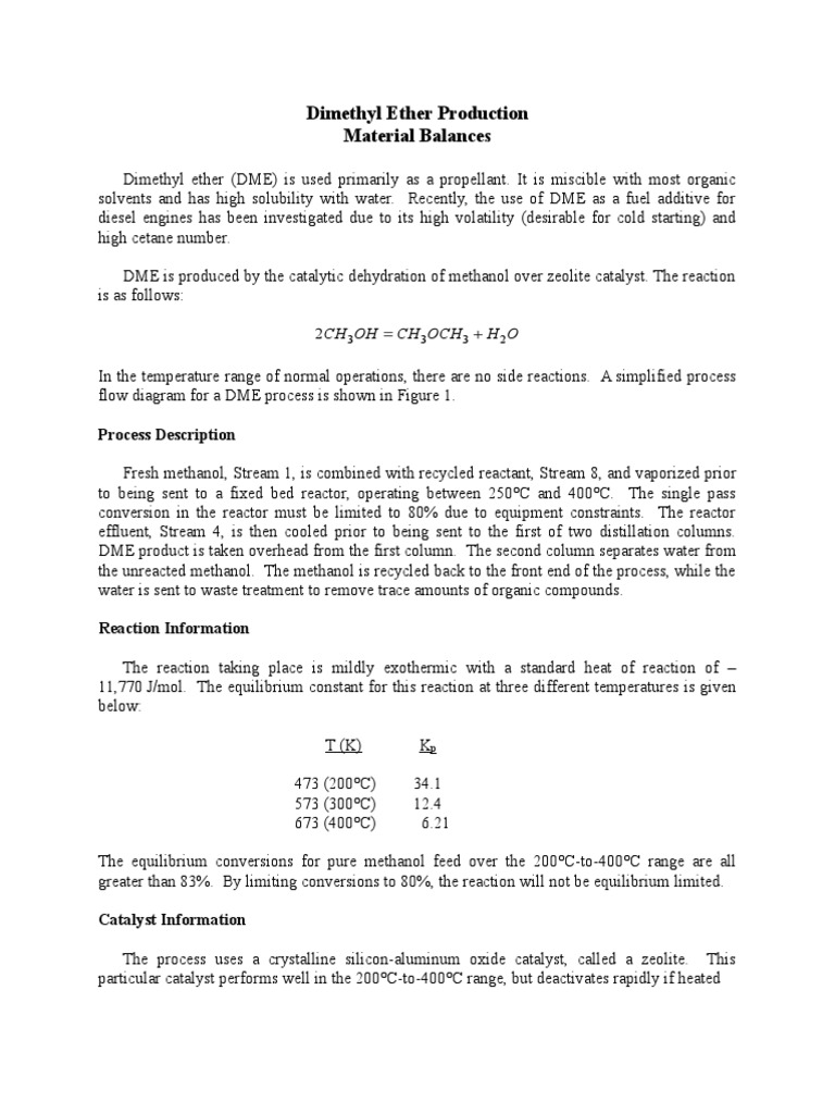 Dehydration of Methanol To DME | PDF | Chemical Reactor | Catalysis