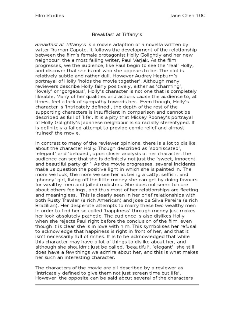 Breakfast at Tiffany's (Film Studies) | PDF | Leisure