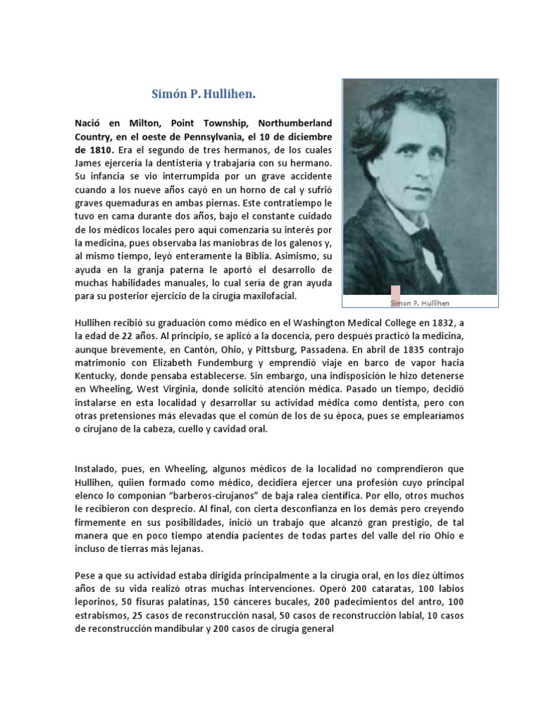 Simón P. Hullihen: Pionero en Cirugía Oral | PDF | Odontología | Medicina