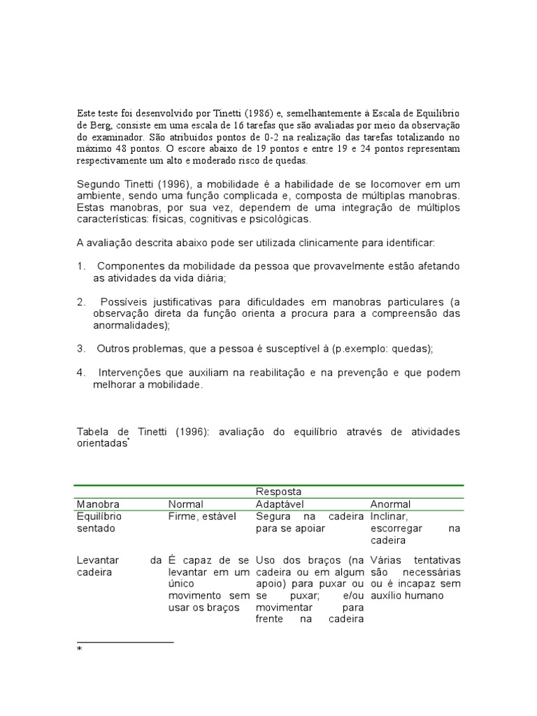 Avaliação da Escala de Tinetti | PDF | Bem-estar | Médico