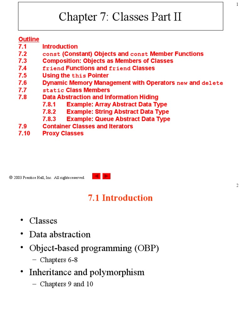 Chapter 7: Classes Part II: 2003 Prentice Hall, Inc. All Rights ...