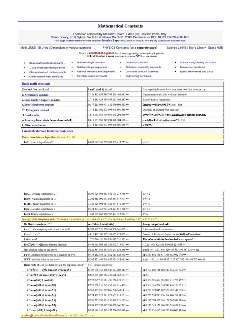 List of Mathematical Constants | PDF | Tetrahedron | Mathematical Objects