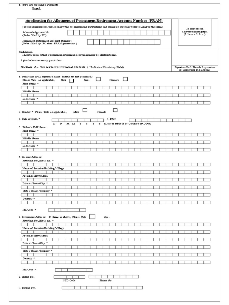 PRAN Application Form for NPS | PDF | Computers