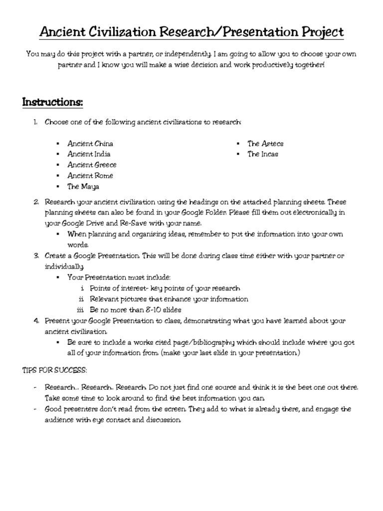 Ancient Civilization Research Project Guide | PDF