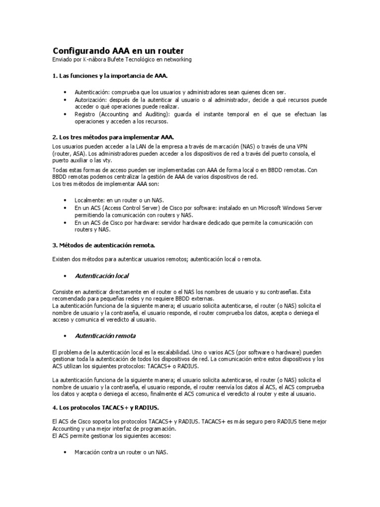 Configuracion ACS AAA 1 | PDF | Contraseña | Autenticación