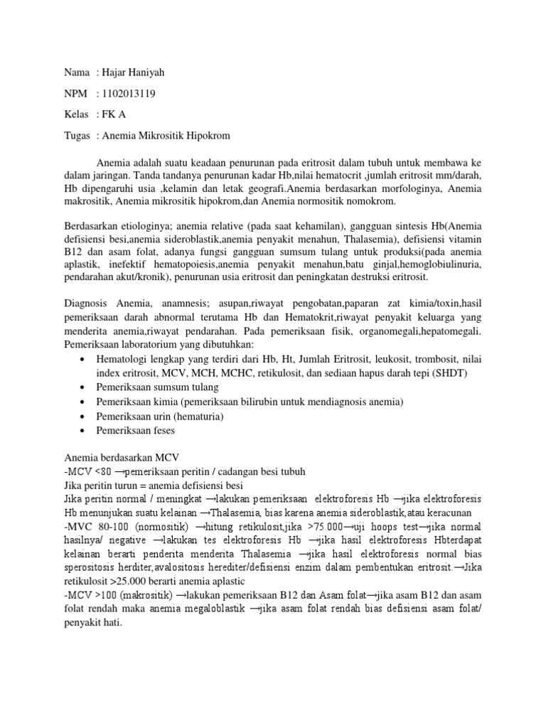 Anemia Mikrositik Hipokrom | PDF