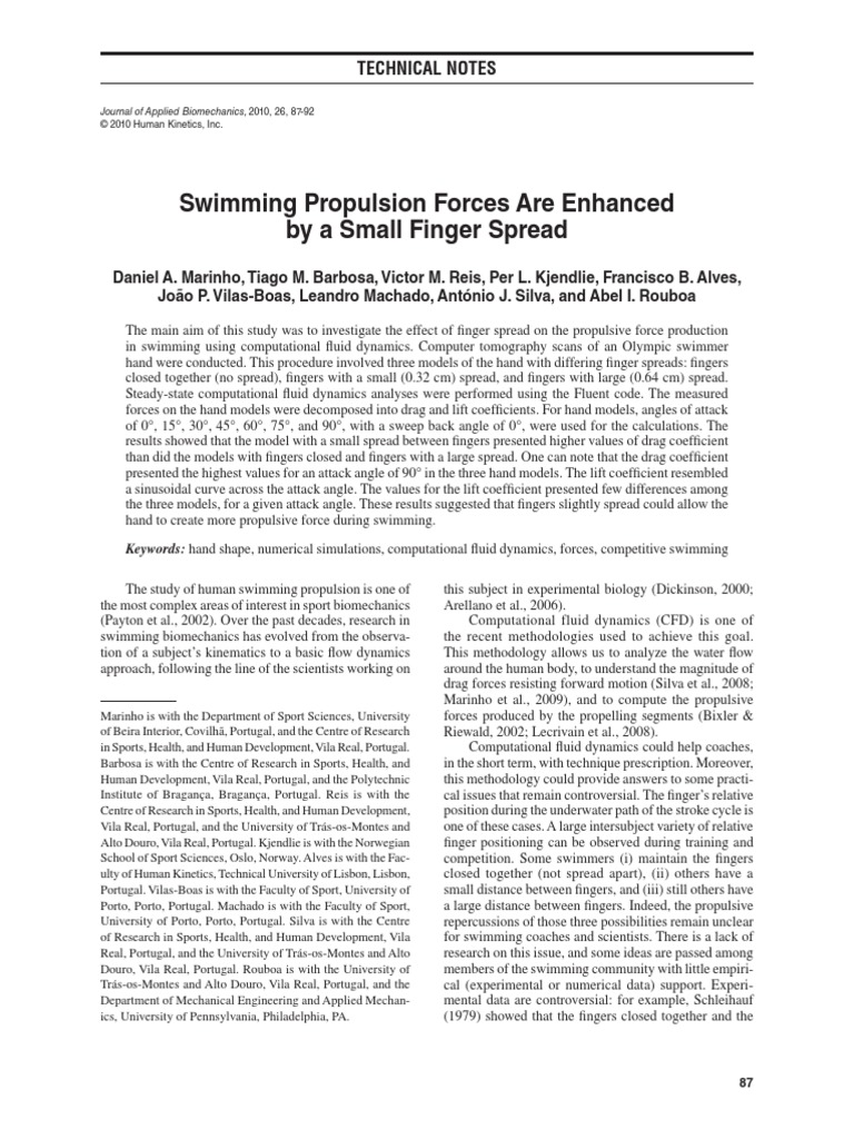 Swimming Propulsion Forces Are Enhanced by A Small Finger Spread | PDF ...
