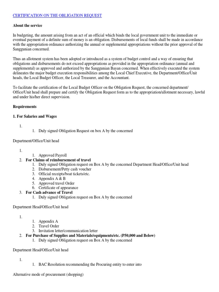 Certification on the Obligation Request | Appropriation (Law) | Budget
