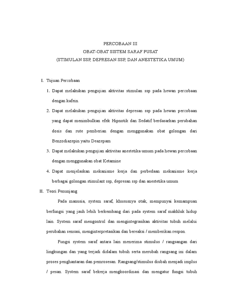 Obat Sistem Saraf Pusat: Stimulan dan Depresan | PDF