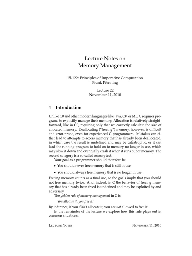 C Memory Management Principles | PDF | Pointer (Computer Programming ...