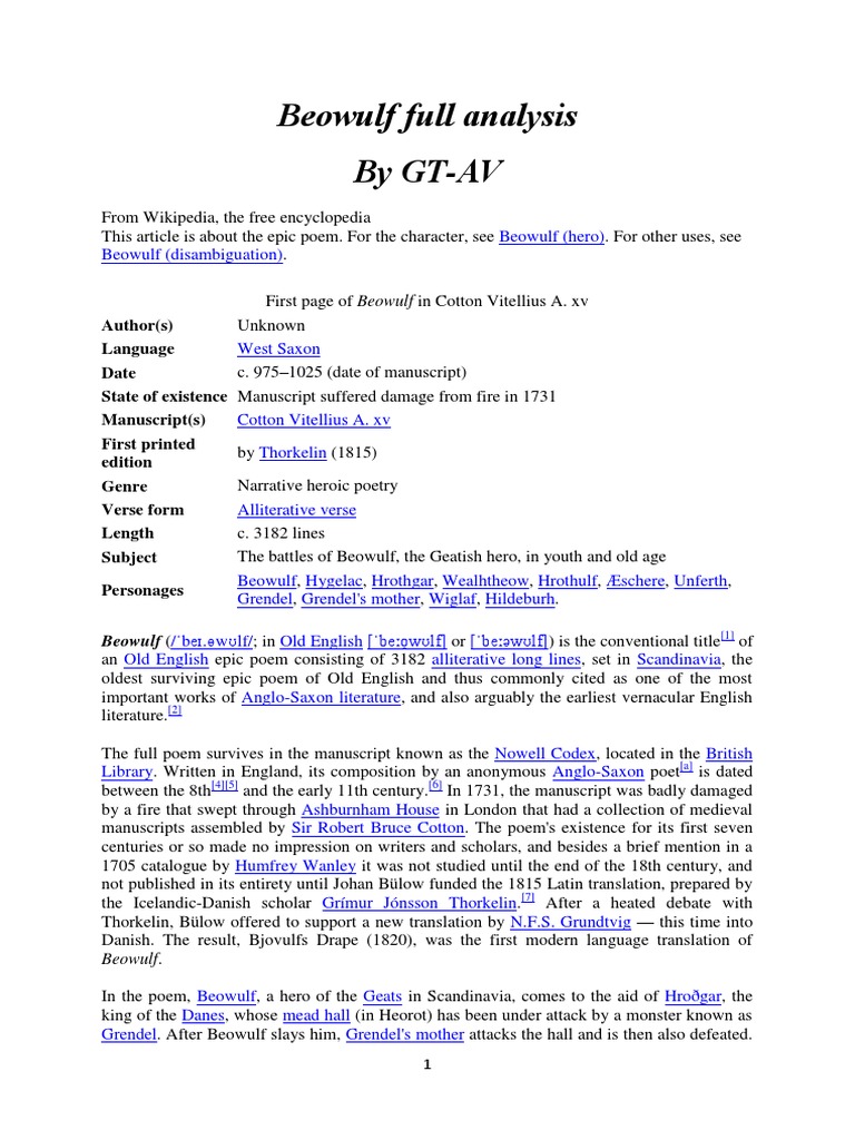 Beowulf Full Analysis Bon PDF | PDF | Beowulf | Poetry