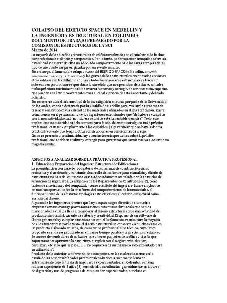 COLAPSO DEL EDIFICIO SPACE EN MEDELLIN Sociedad Colombiana Ingenieros ...