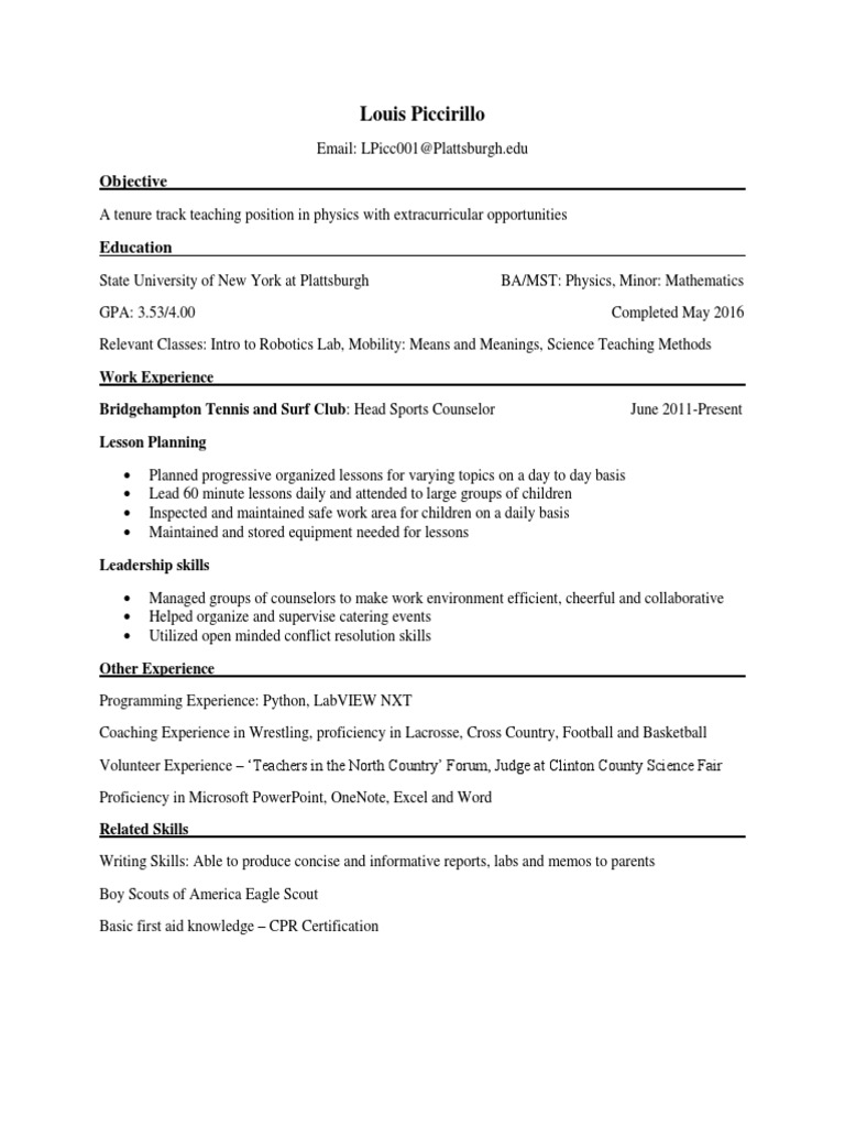 Louis Piccirillo: Physics Teaching Candidate | PDF