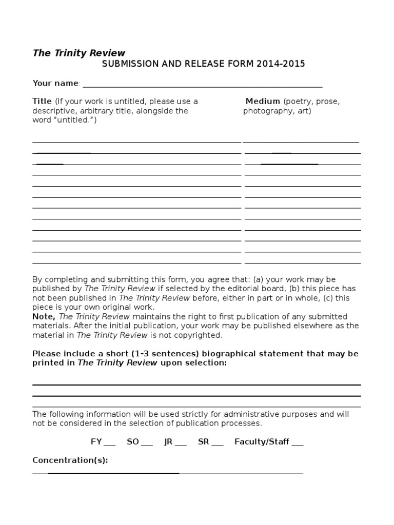 Submission and Release Form 2014-2015: The Trinity Review | PDF