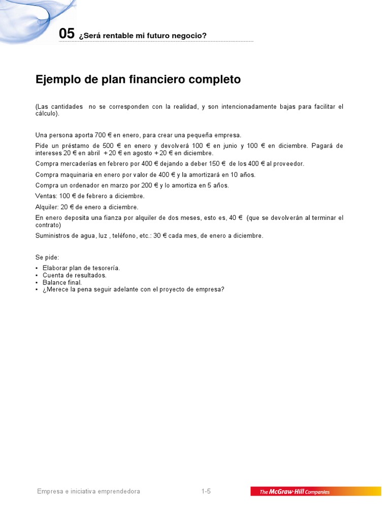 Ud.5 Ejemplo de Plan Financiero Completo PDF | PDF | Euro | Hoja de balance
