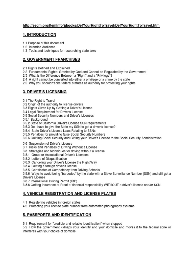 Index To Defending Your Right To Travel... | PDF | Identity Document ...