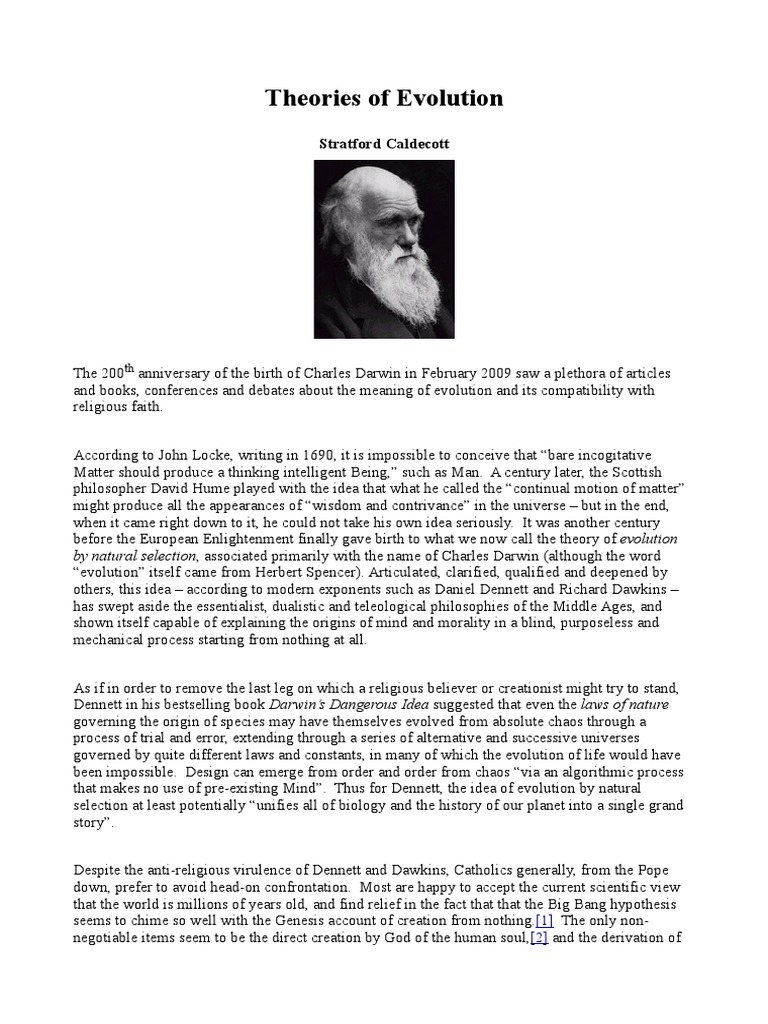 Theories of Evolution: Stratford Caldecott | PDF | Causality | Creationism