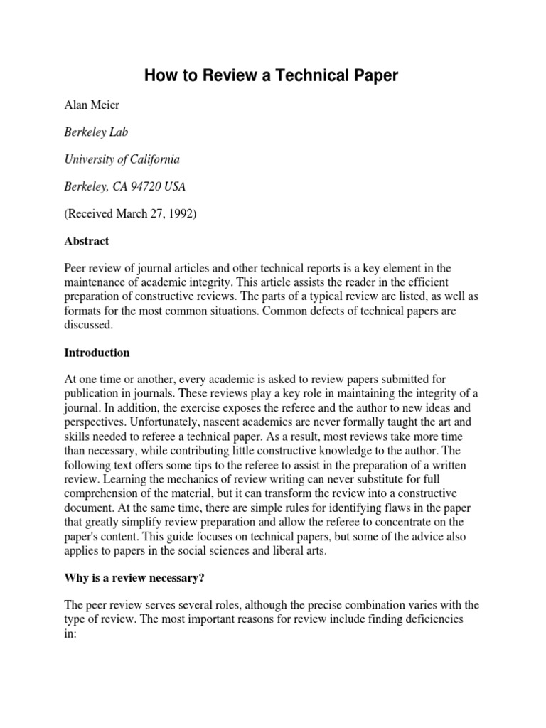 How To Review A Technical Paper | PDF | Academic Journal | Abstract ...