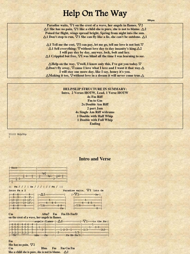 Help On The Way Lyrics and Structure | PDF | Chord (Music) | Guitars
