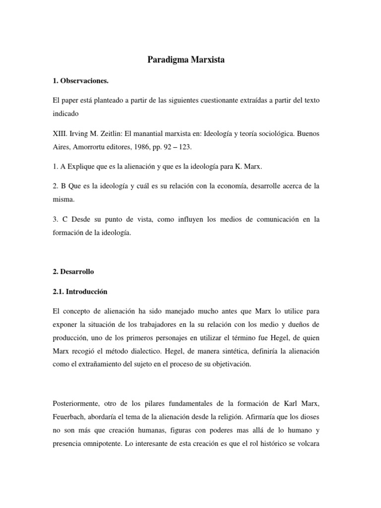 Paradigma Marxista | PDF | Alienación social | Ideologías