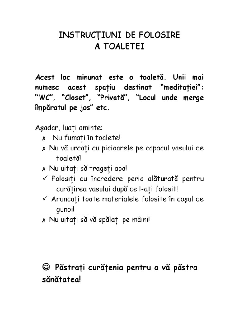 Instructiuni de Folosire A Toaletei | PDF