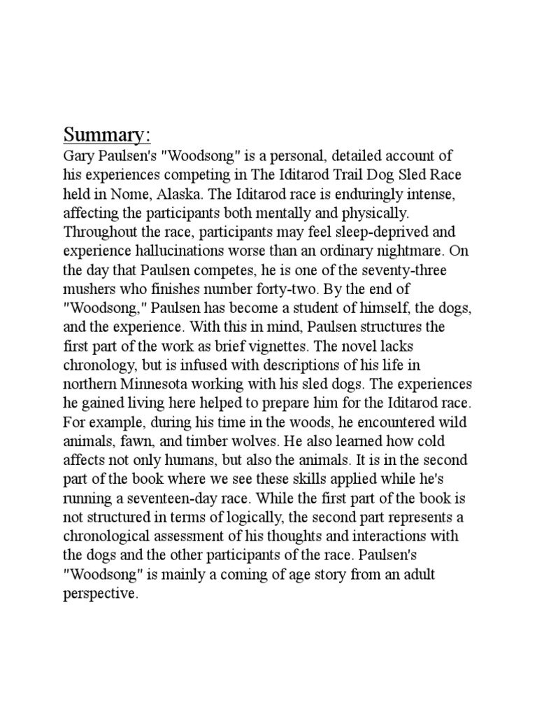 Woodsong Study Guide | PDF | Iditarod Trail Sled Dog Race