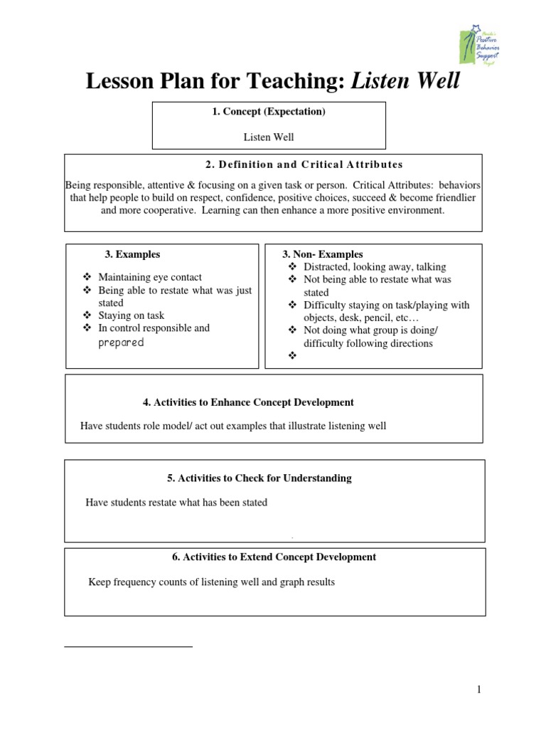 Listen Well Lesson Plan Example | PDF | Playground | Lesson Plan