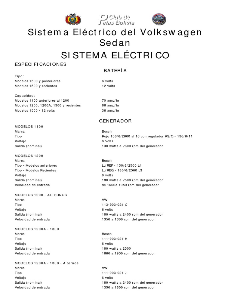 Sistema Electrico Del Volkswagen Sedan Pdf Pdf Engranaje