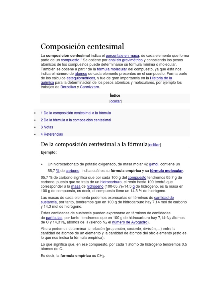 Composición Centesimal en Química | PDF | Mole (Unidad) | Materiales