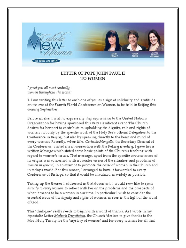 Letter To Women | PDF | Catholic Church | Mary, Mother Of Jesus