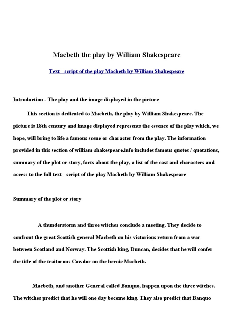 Macbeth The Play by William Shakespeare | PDF | Macbeth | Shakespearean ...