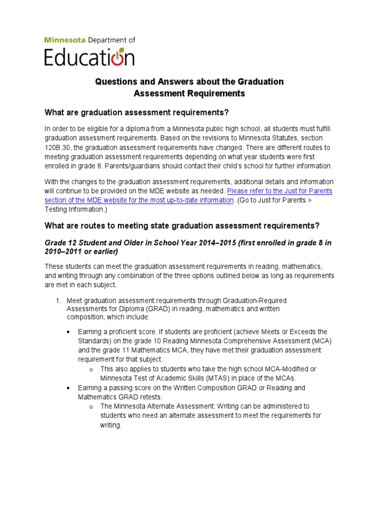 Questions and Answers About The Graduation Assessment Requirements ...