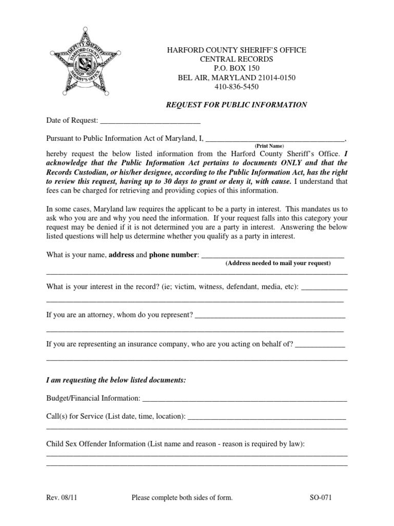 Hcso - Request For Public Information | PDF | Criminal Law | Public Law