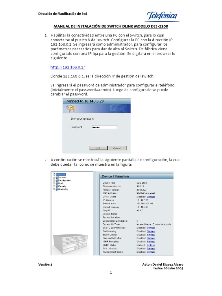 Manual de Instalacion de Switch Dlink DES-2108 v1 080709 | PDF | Dirección IP | Conmutador de red