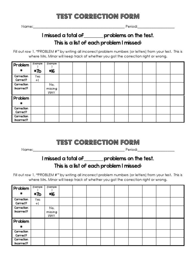 Test Correction Form | PDF