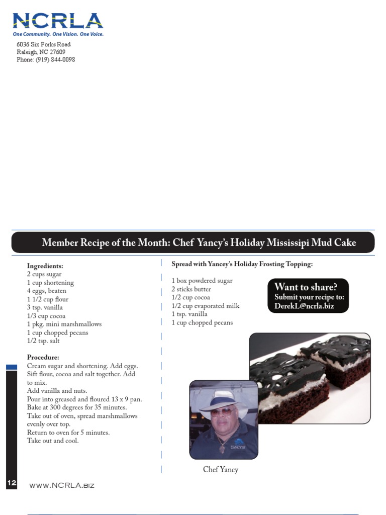 Member Recipe of The Month: Chef Yancy's Holiday Mississipi Mud Cake ...