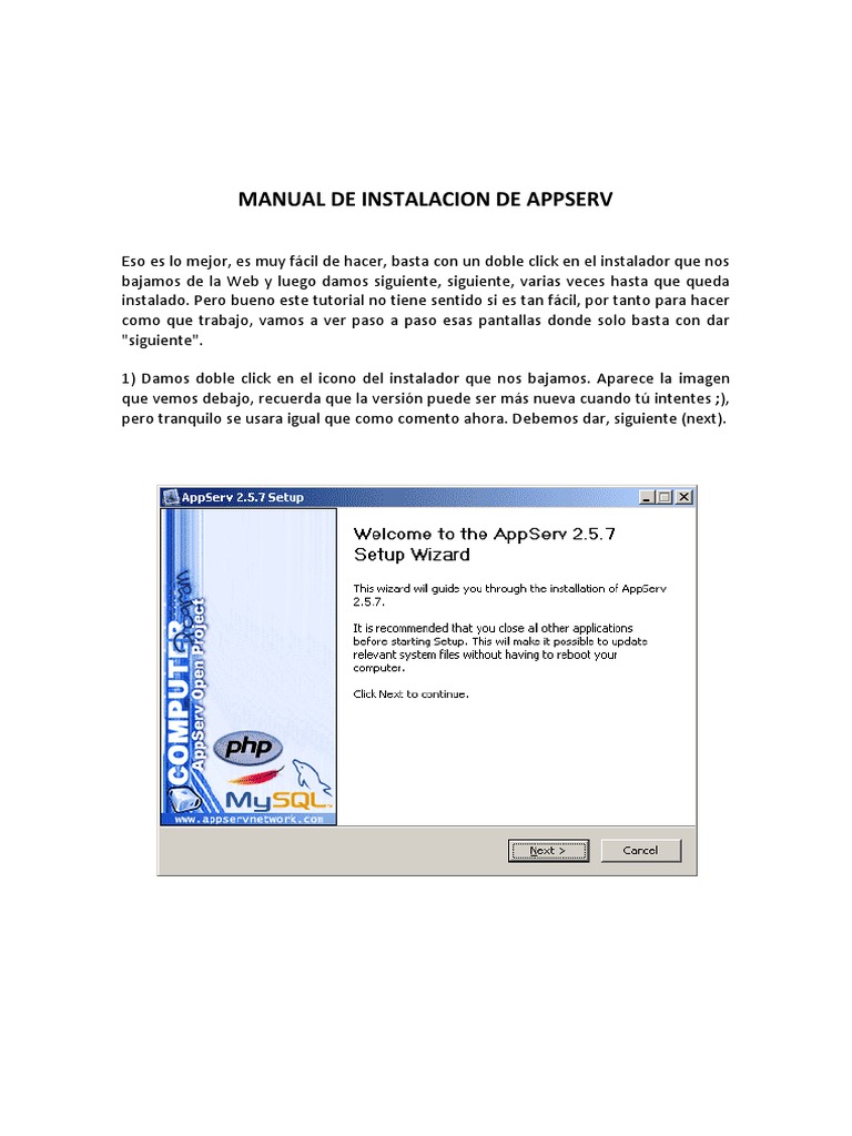 Manual de Instalacion de Appserv PDF | Descargar gratis PDF | Php | Servidor HTTP Apache