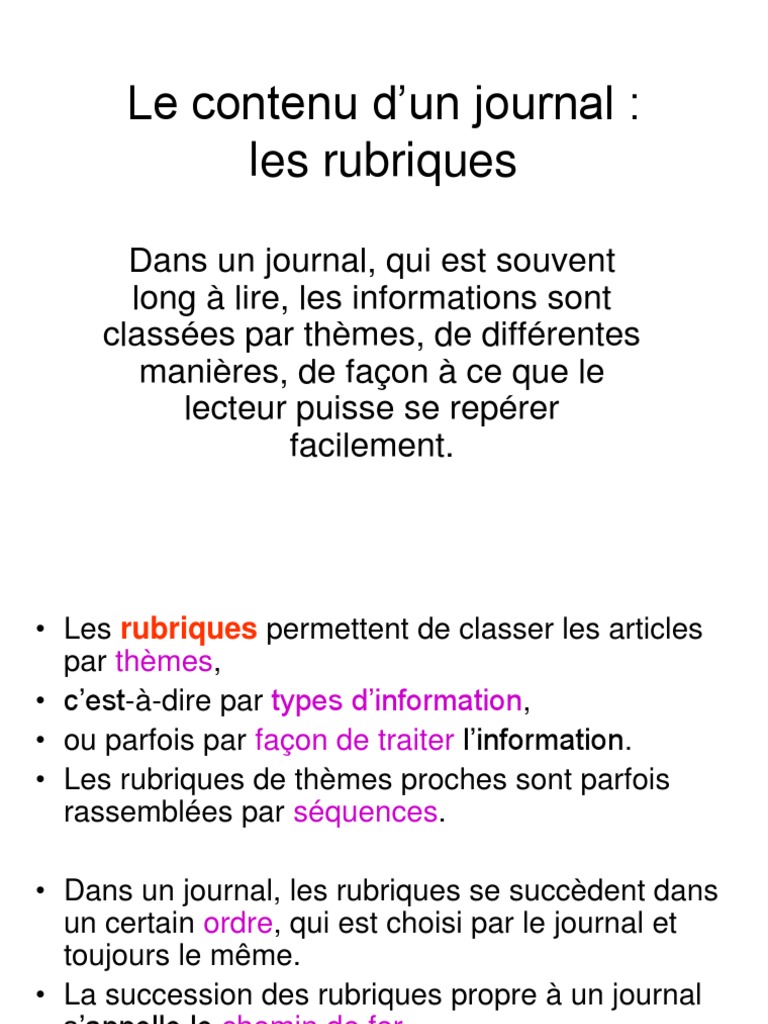 Rubriques D'un Journal | PDF | Informations | Lecture (Processus)