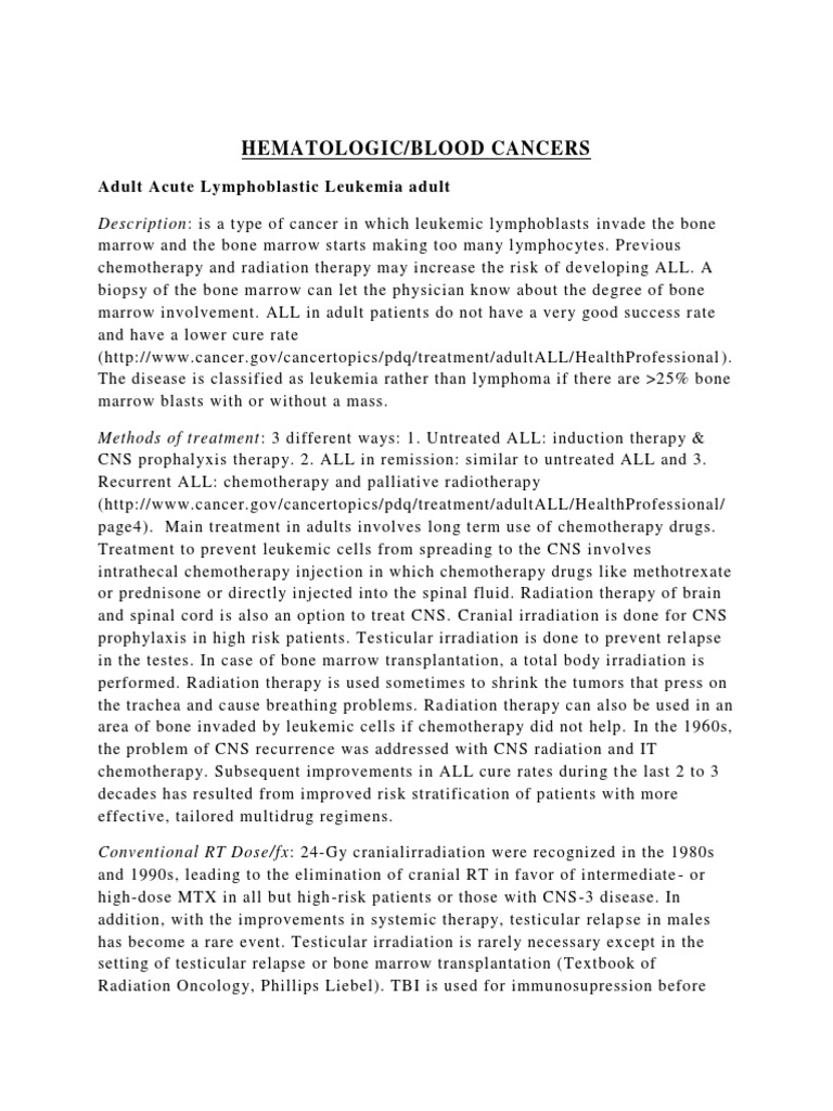 Hematologic Blood Cancers Adult Acute Lymphoblastic Leukemia Adult
