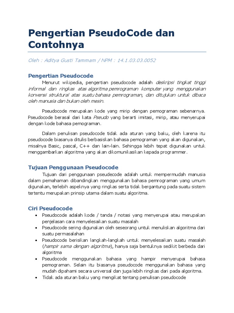 Pengertian PseudoCode Dan Contohnya | PDF